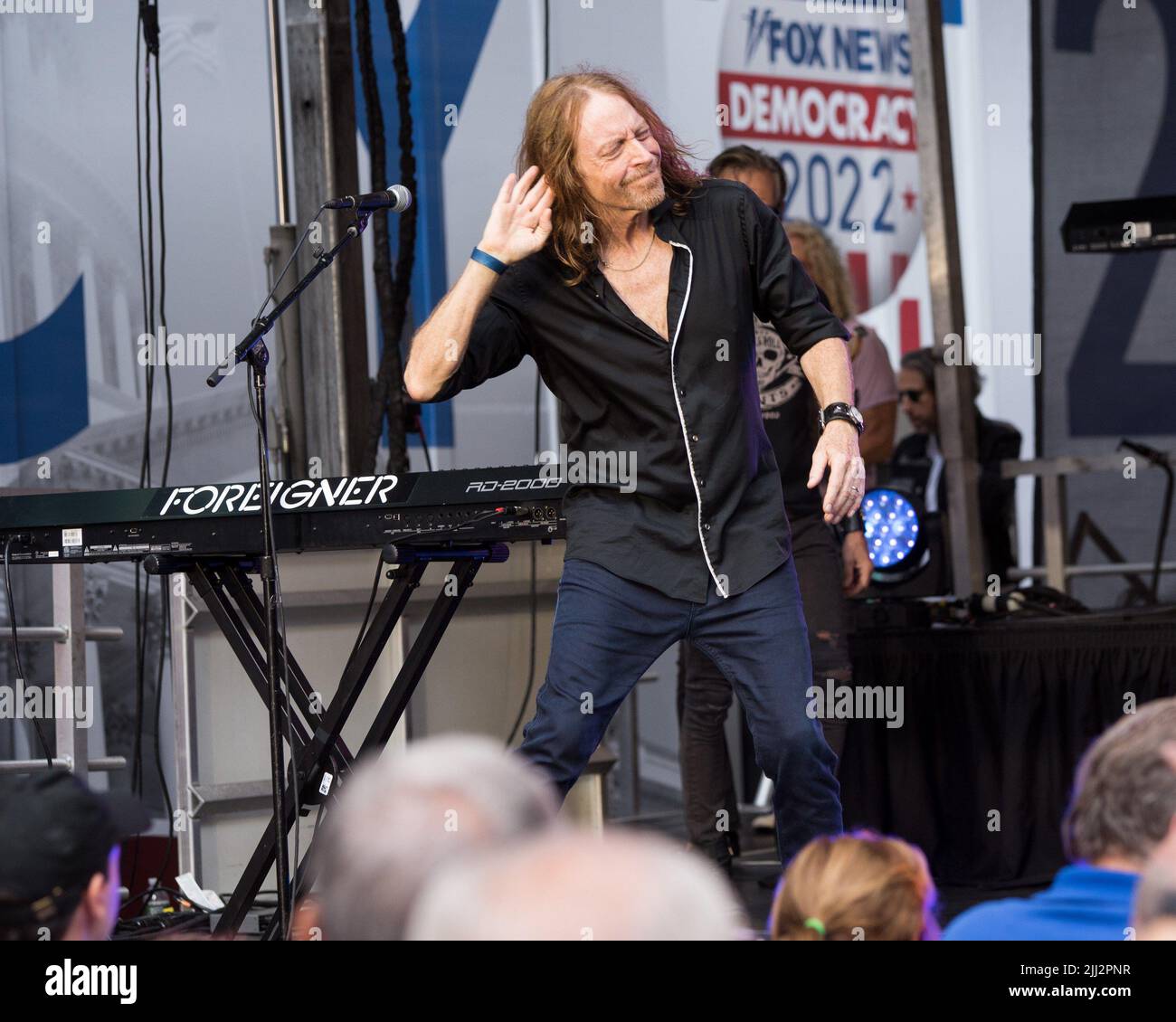 New York, USA. 22nd July, 2022. Jeff Pilson on stage for Foreigner ...