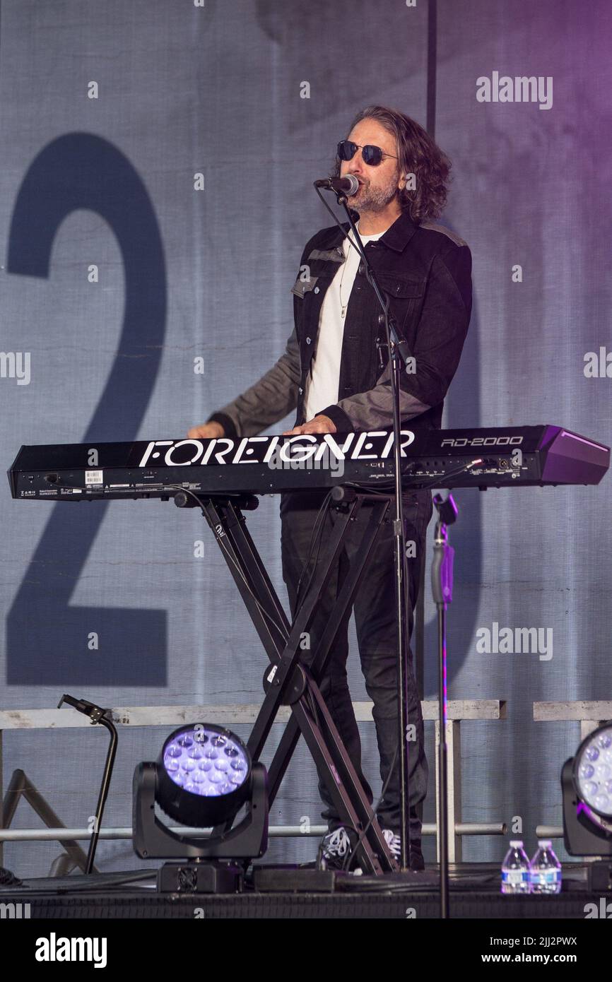 New York, USA. 22nd July, 2022. Michael Bluestein on stage for Foreigner Performs Fox & Friends ...