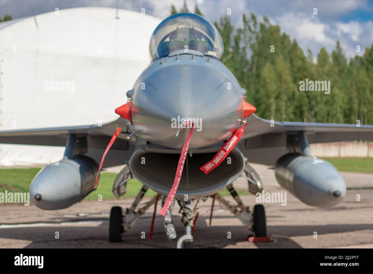 SIAULIAI / LITHUANIA - July 27, 2019: F-16 fighter jet aircraft static ...