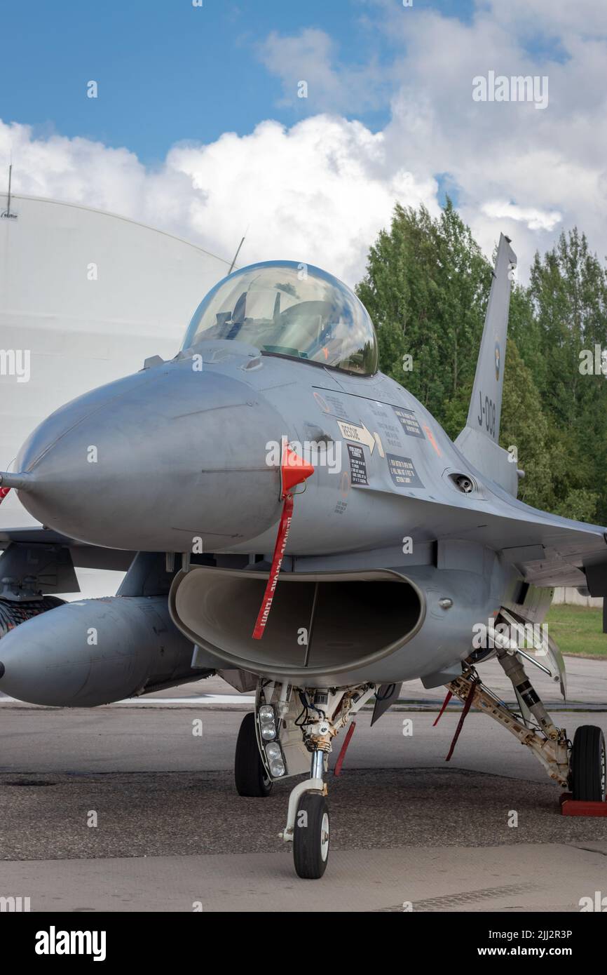 SIAULIAI / LITHUANIA - July 27, 2019: F-16 fighter jet aircraft static ...