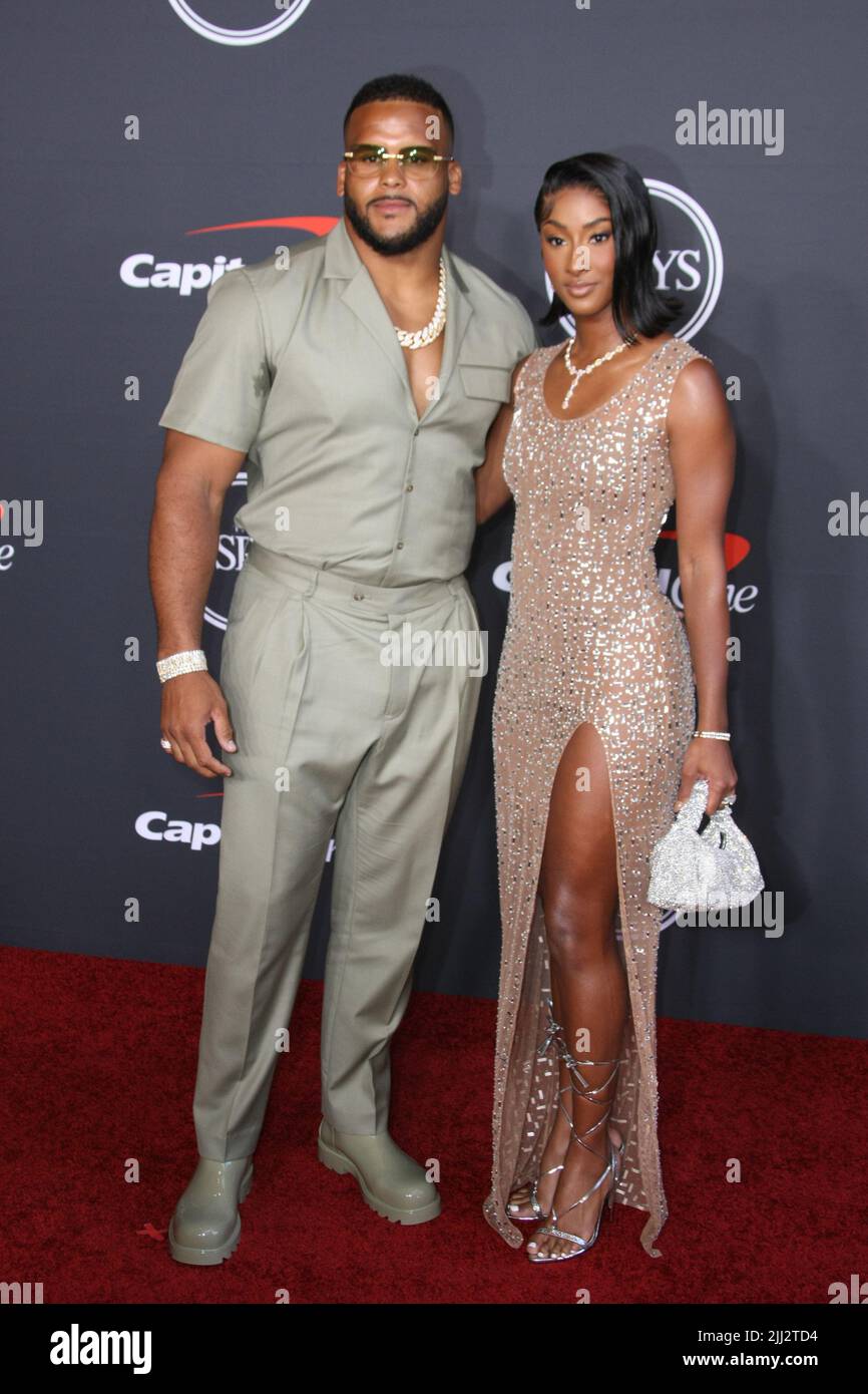 Aaron Donald and Erica Donald attend the 2022 ESPYs at Dolby Theatre on ...