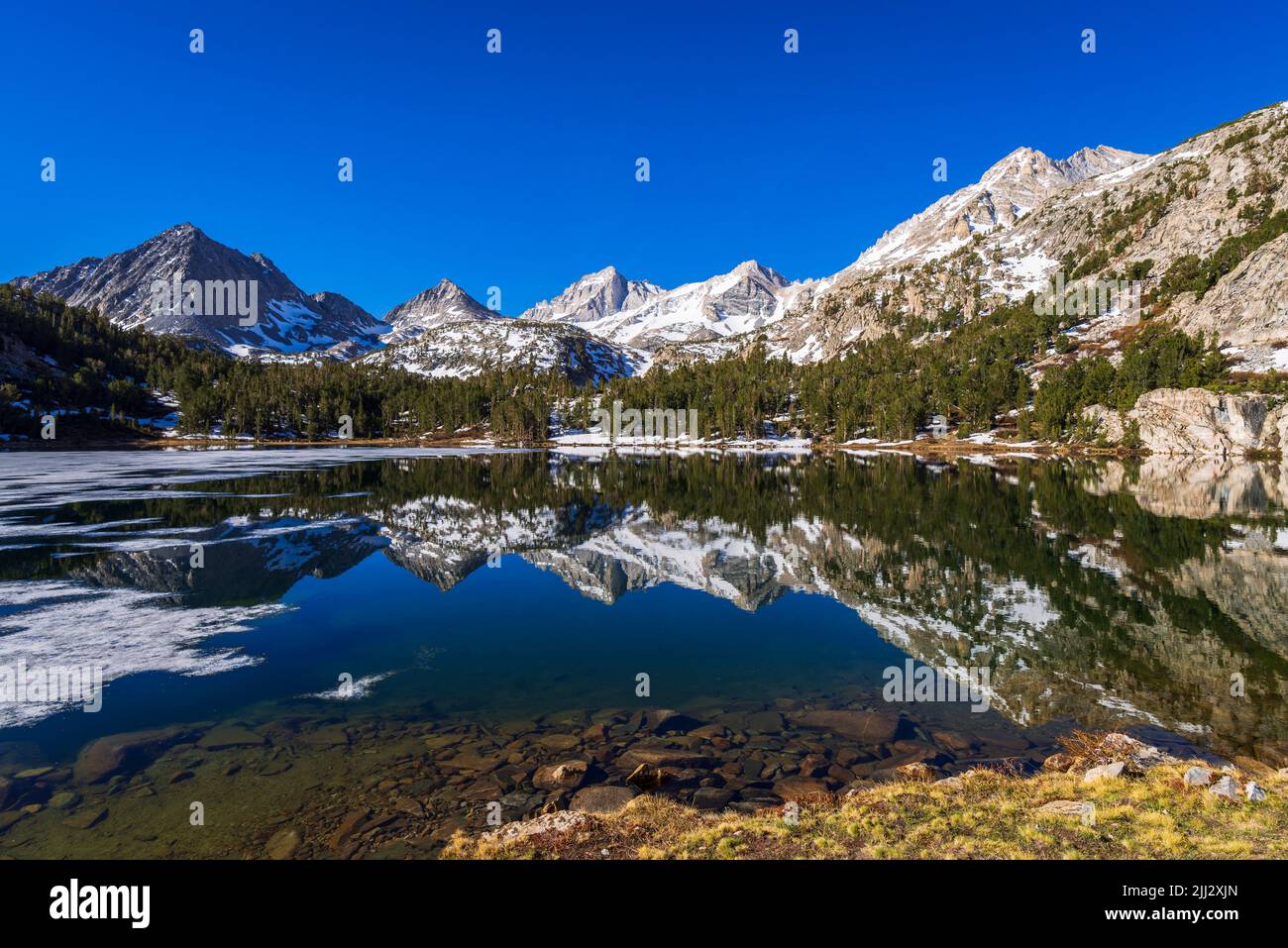 Sierra peaks reflected in Long Lake, Little Lakes Valley, John Muir ...