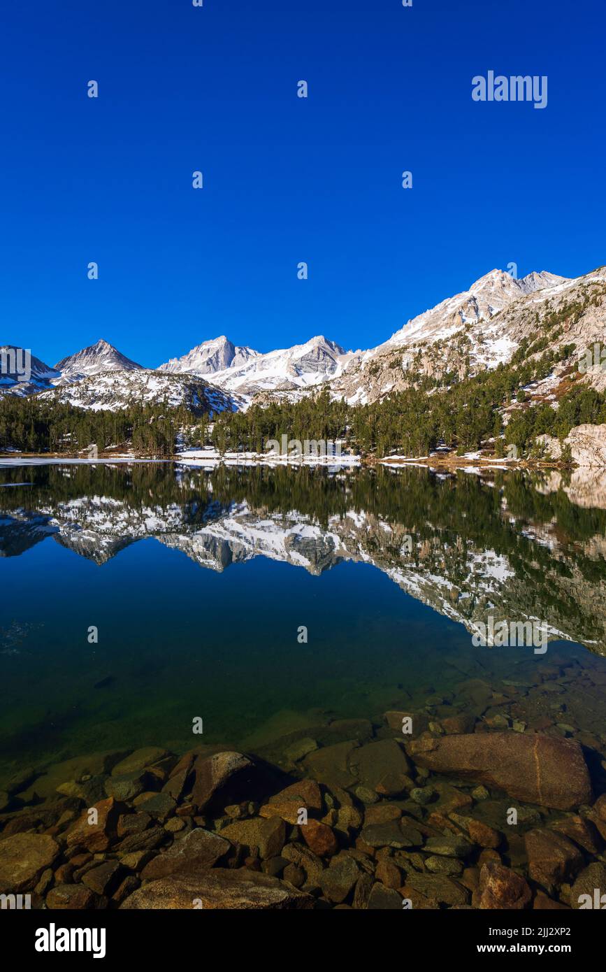 Sierra peaks reflected in Long Lake, Little Lakes Valley, John Muir ...