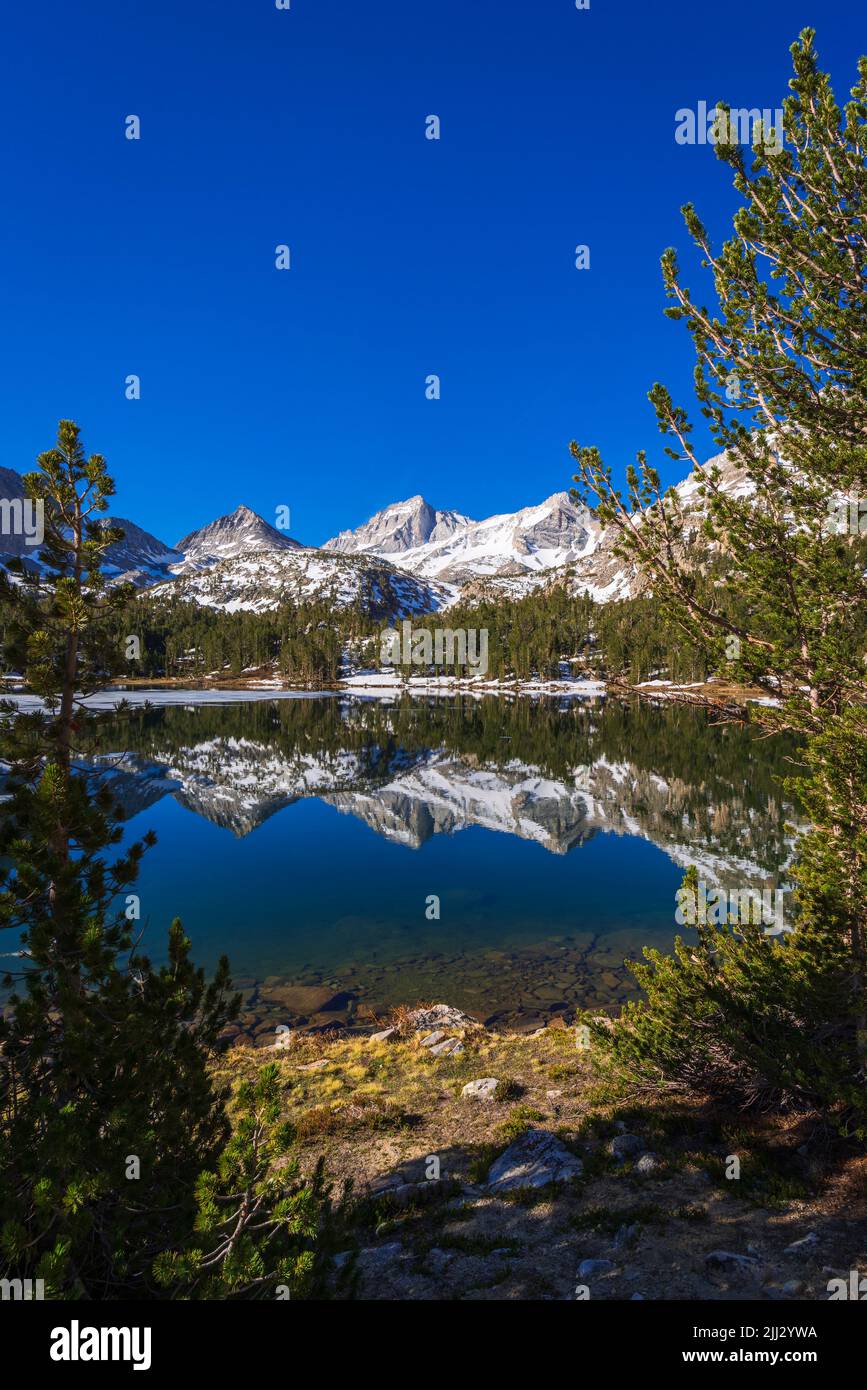 Sierra peaks reflected in Long Lake, Little Lakes Valley, John Muir ...