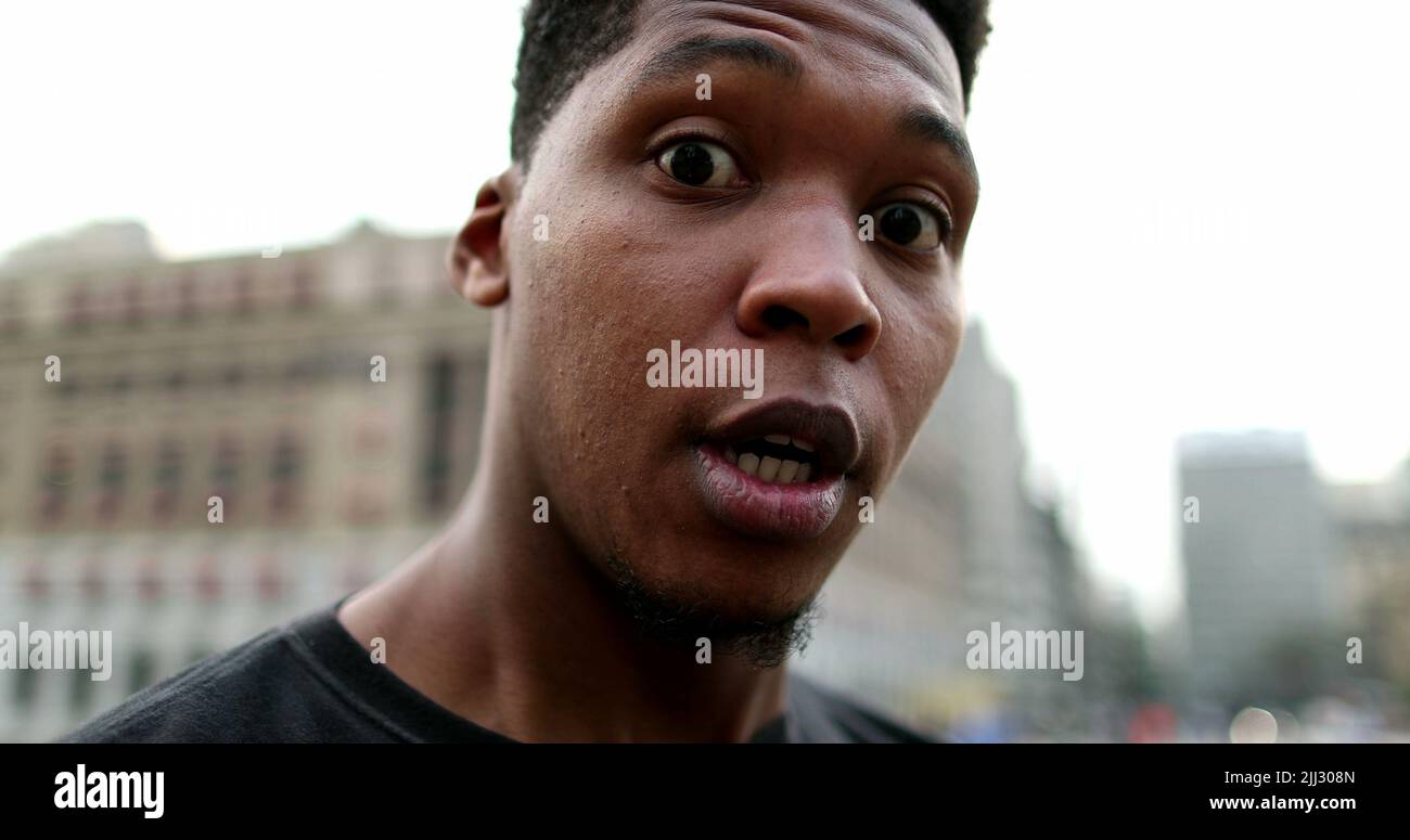Black Guy Reaction African Man Reacting With Terror And Horror To