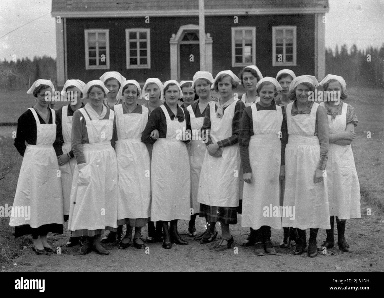 Group picture, 15 girls, school. Building in the background Stock Photo ...