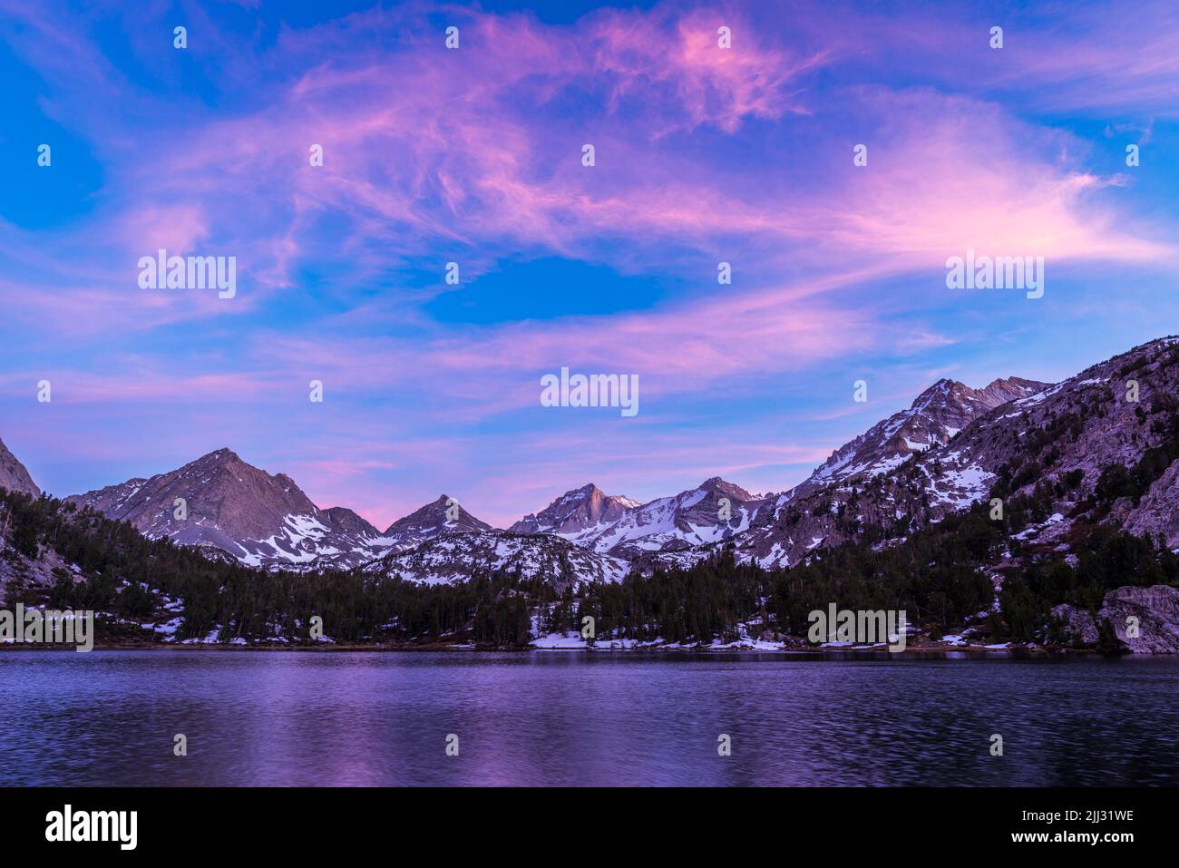 Evening light on Bear Creek Spire from Long Lake, John Muir Wilderness ...