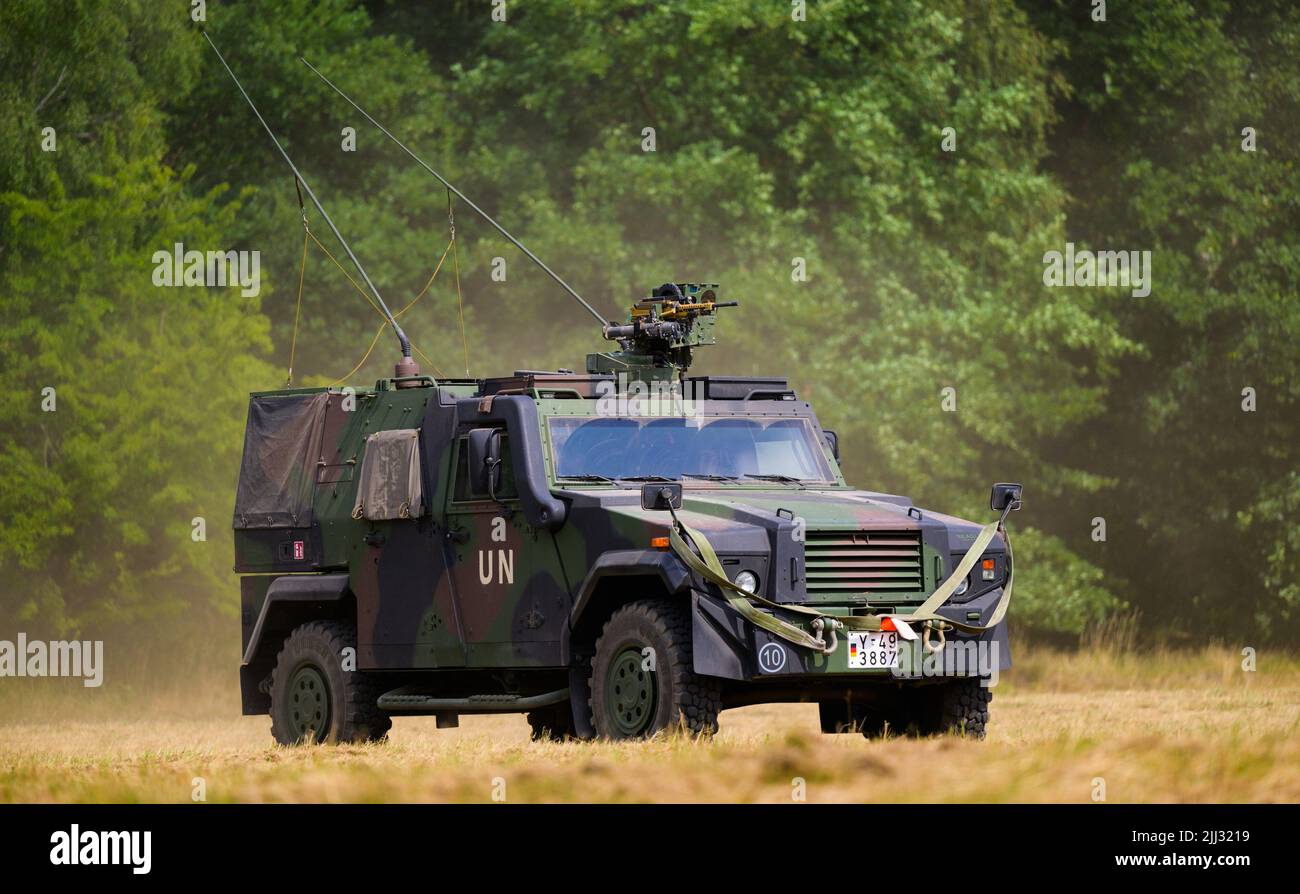 13 July 2022, Lower Saxony, Lüneburg: An Eagle IV command and control ...