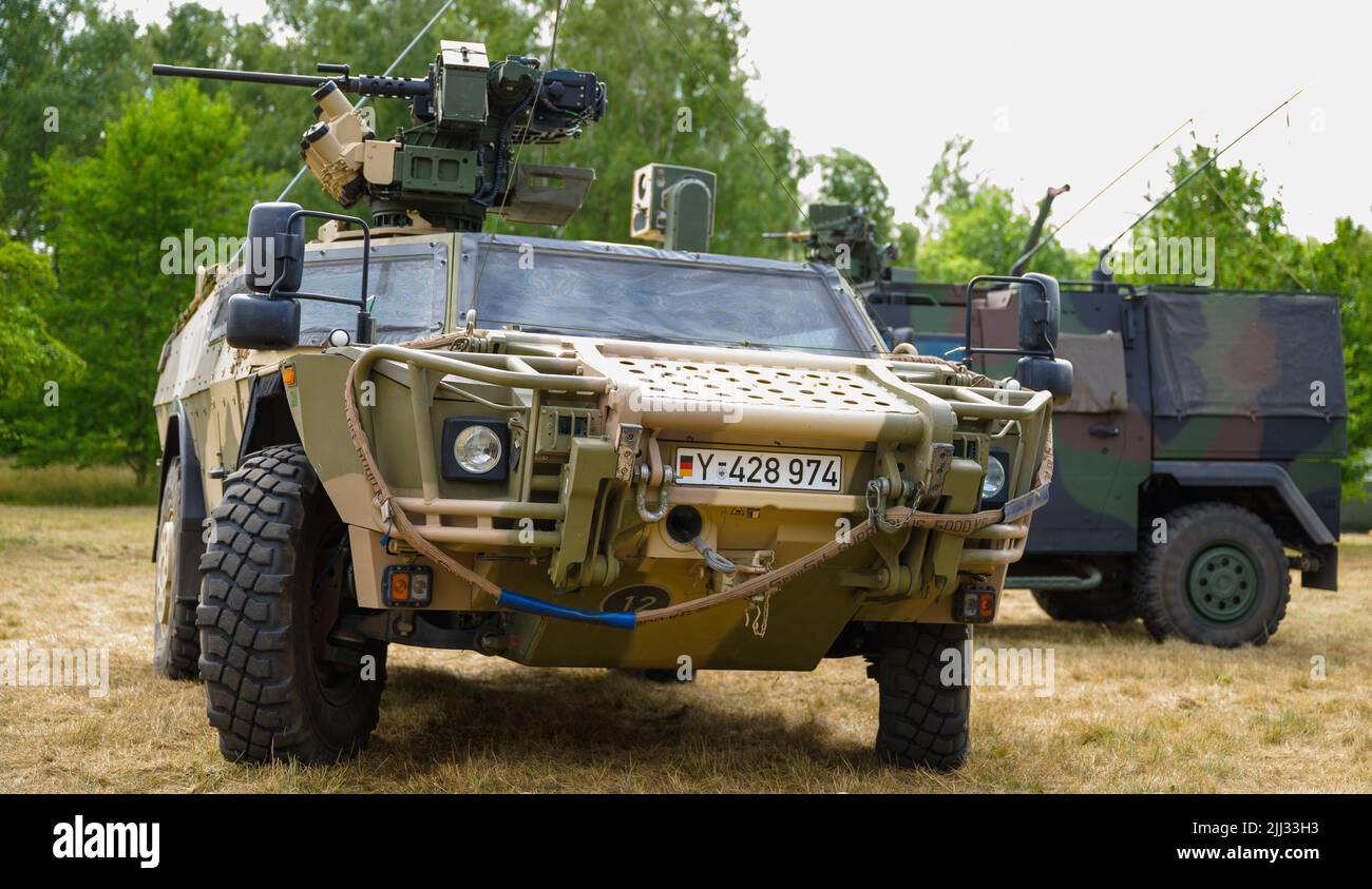 13 July 2022, Lower Saxony, Lüneburg: A Fennek 1A2 reconnaissance ...