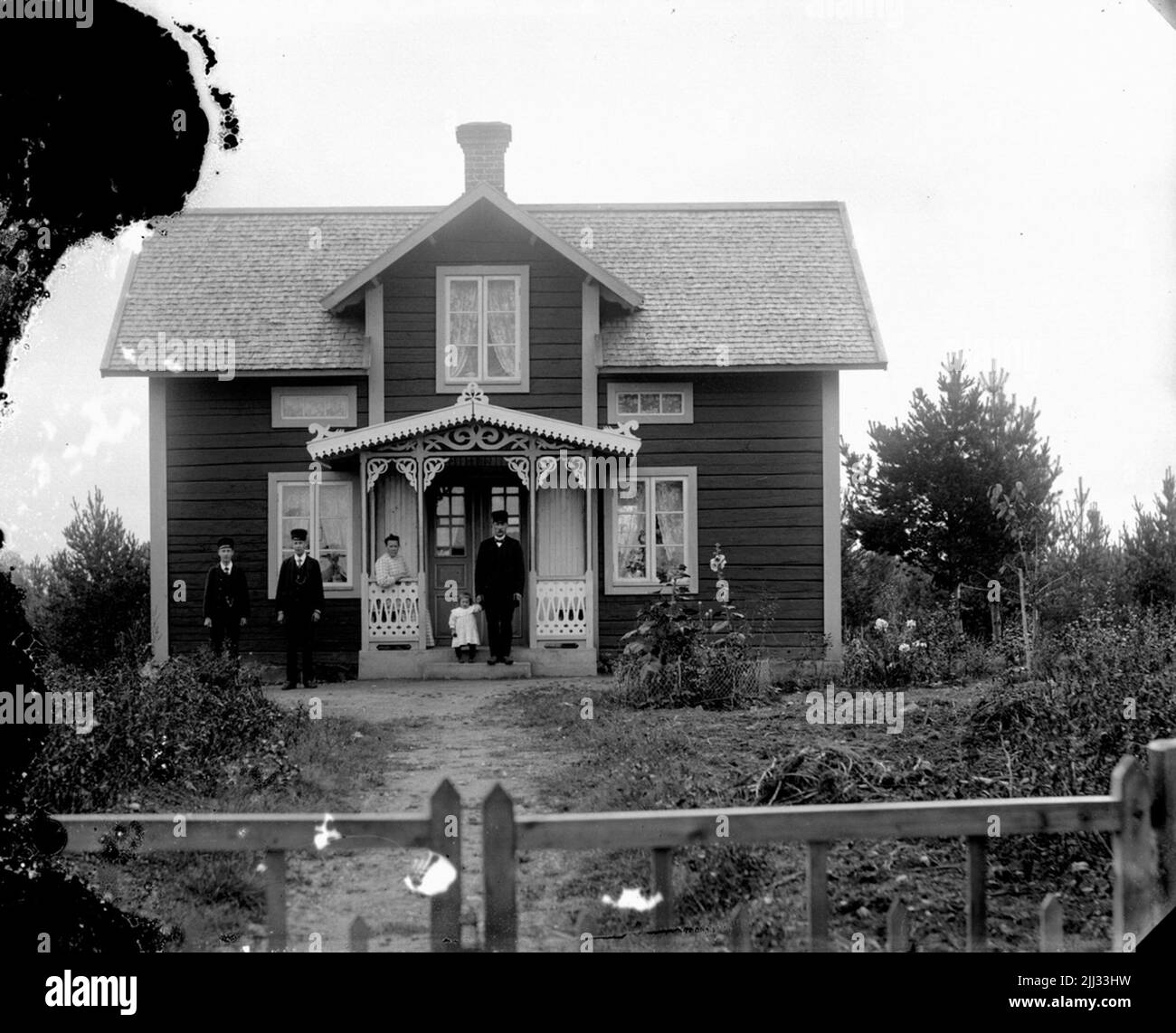 Residential building, family five people in front of the house Stock ...