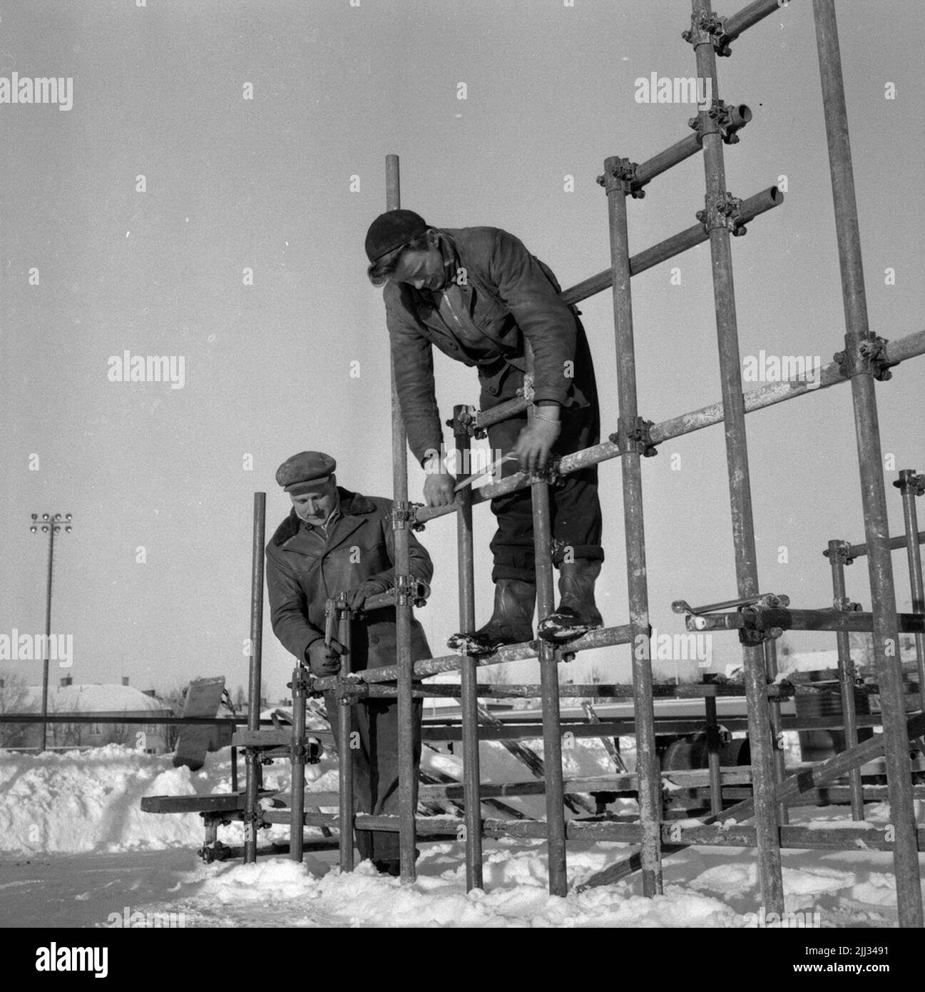Steel pipe stand at Eyravallen.13 January 1955 Stock Photo - Alamy
