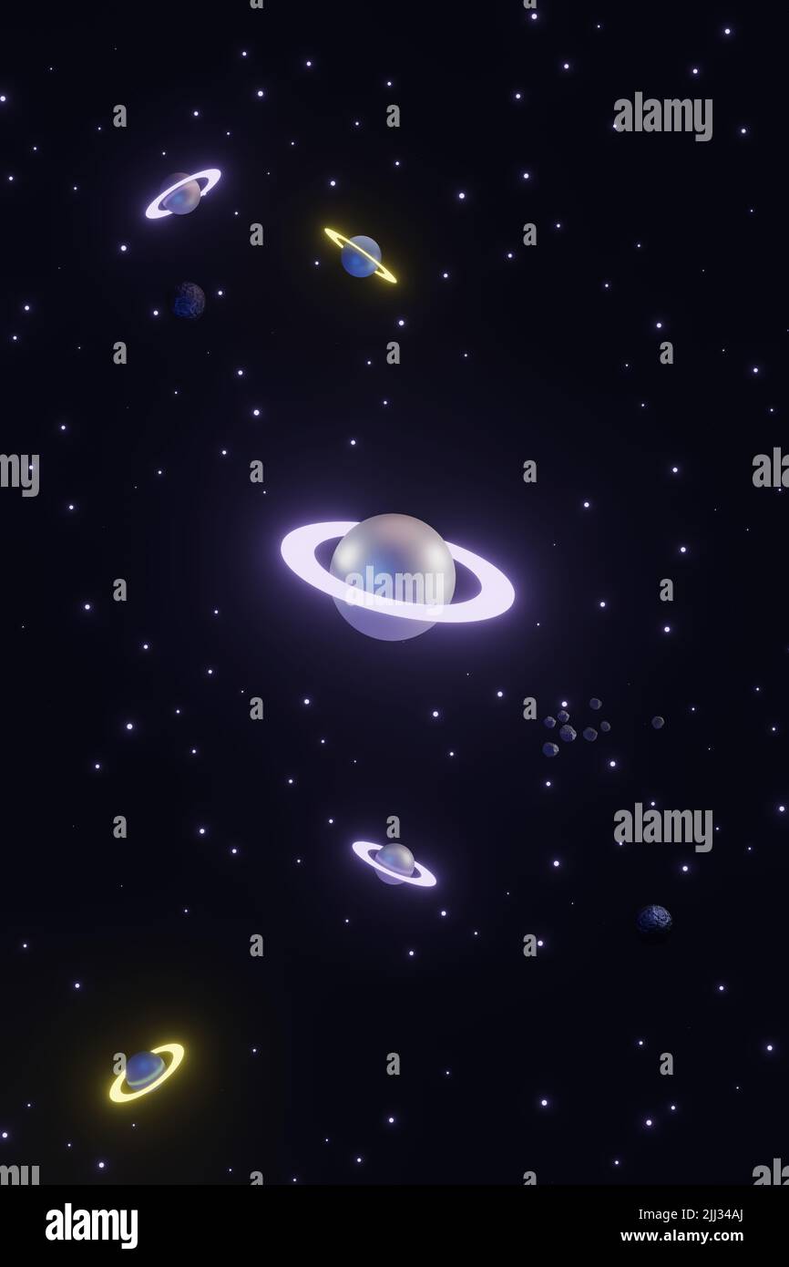 planet in space, 3d render, retro styled Stock Photo - Alamy
