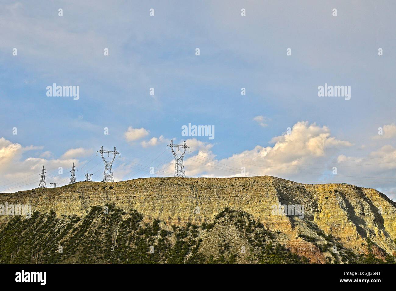 high-voltage power lines coming from a hydroelectric power plant, high ...