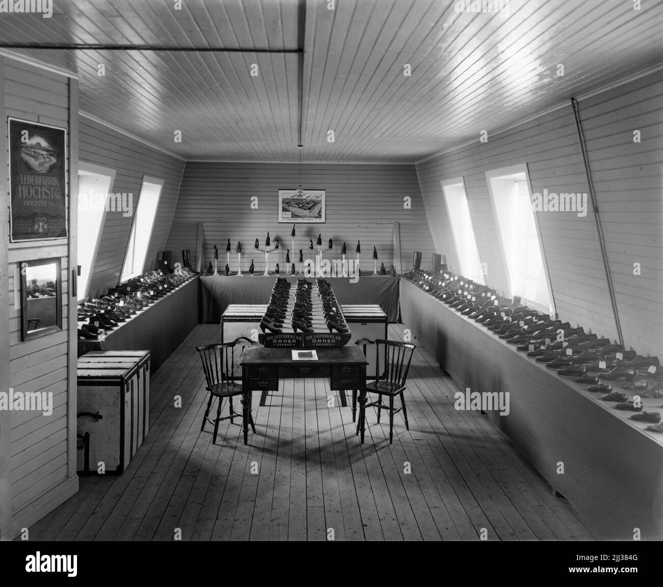 New Skofabriks AB Örnen, interior from the boiler room, a man at the ...