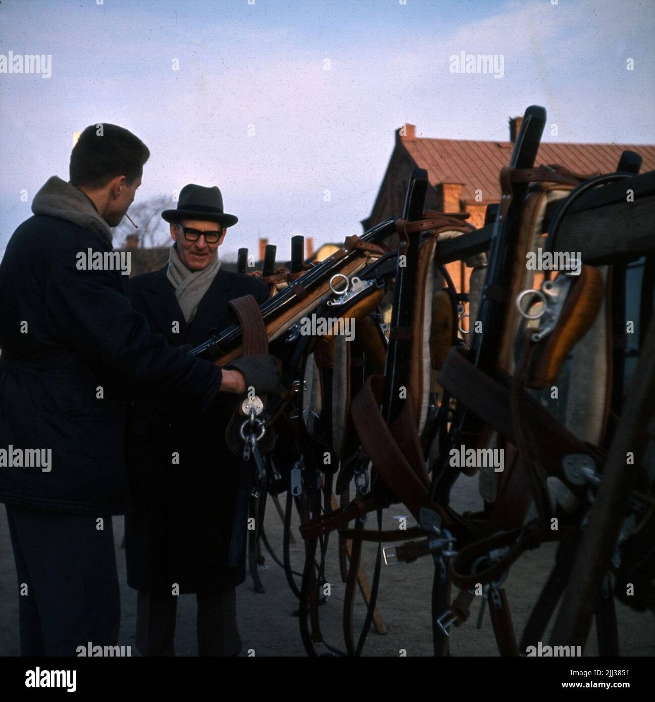 The obstacle market in 1964-01. Horse fire Stock Photo - Alamy