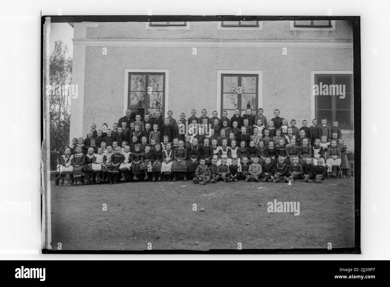 The drug school, schoolchildren and teachers. School building in the ...