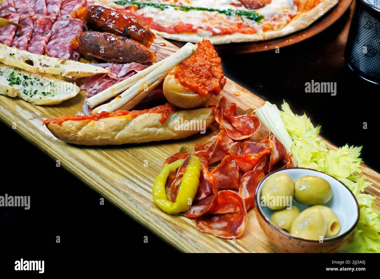 spanish and italian cold cut mix platter with pork chorizo, salami, ham ...