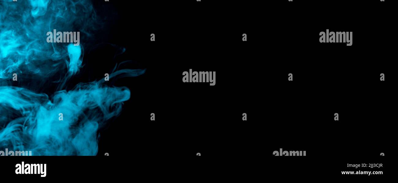 movement of a cloud of blue cigarette steam, on dark background. banner ...