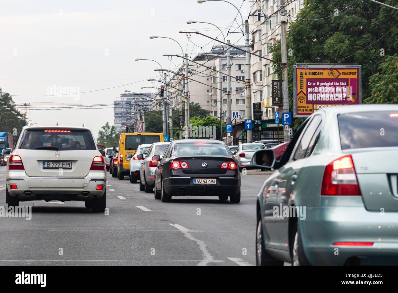 Car traffic, pollution, traffic jam in the morning and evening in the ...