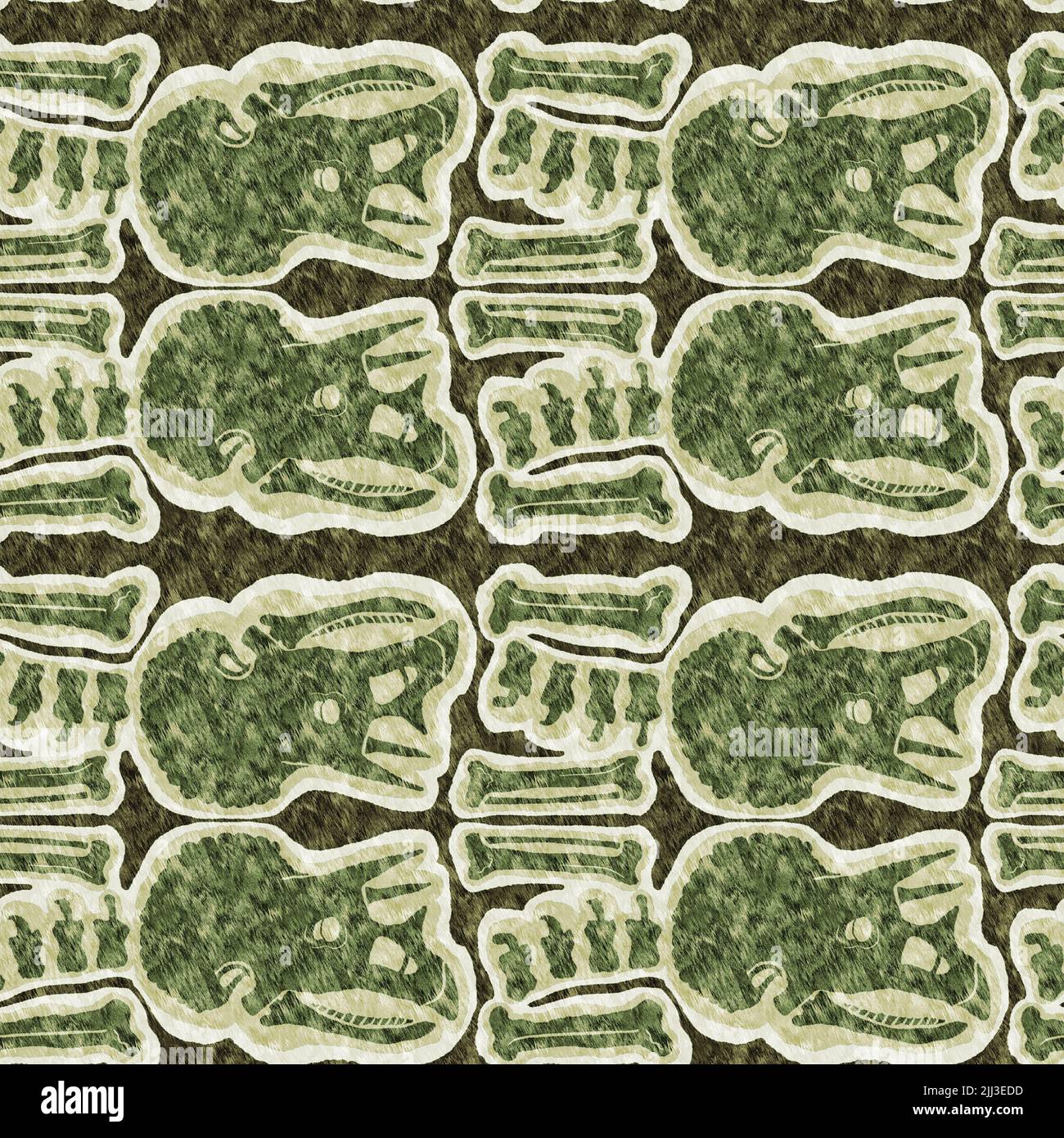 Green triceratops dinosaur fossil bones seamless pattern. Gender ...