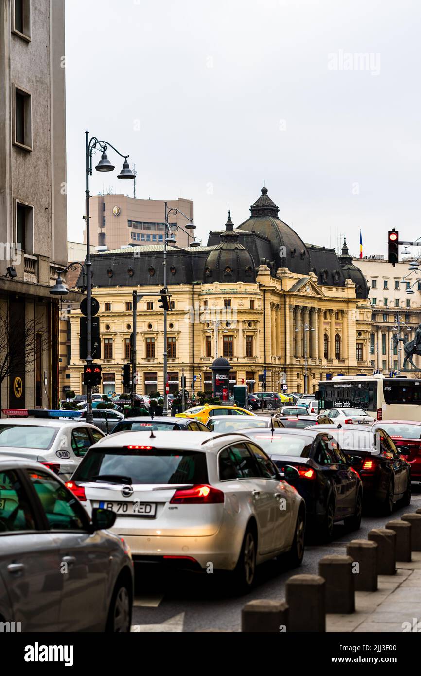 Car traffic, pollution, traffic jam in the morning and evening in the ...