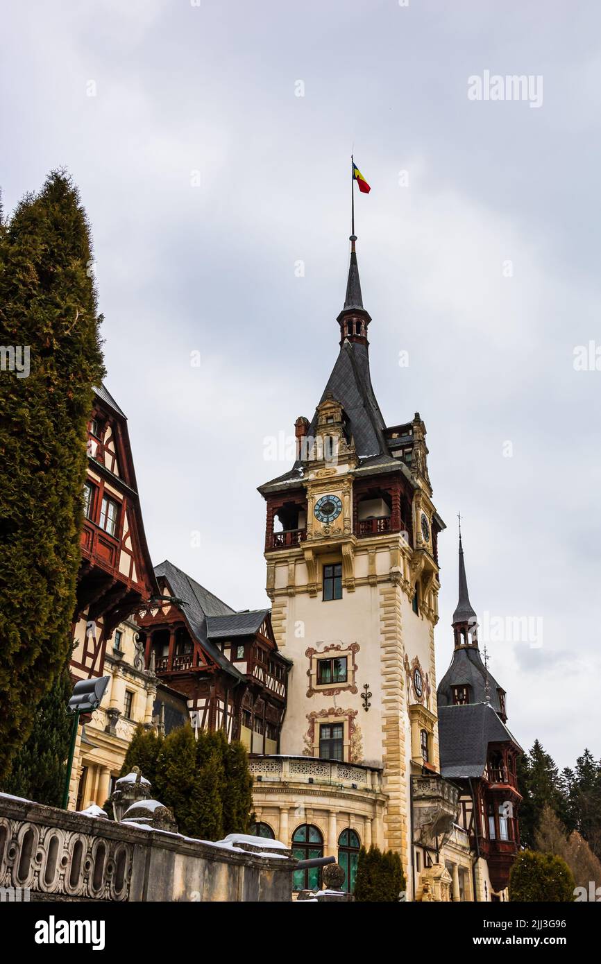 Peles Castle, Romania. Beautiful famous royal castle from Sinaia Stock ...