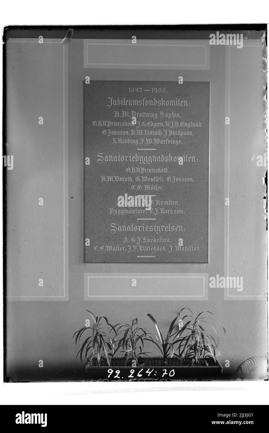 Håghult's sanatorium, interior, northern stone board in the entrance ...
