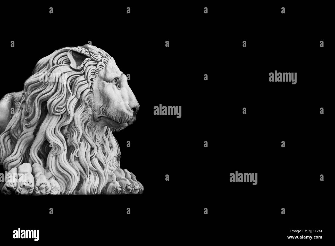 Antique lion statue , made of stone, with copy space. Concept security ...