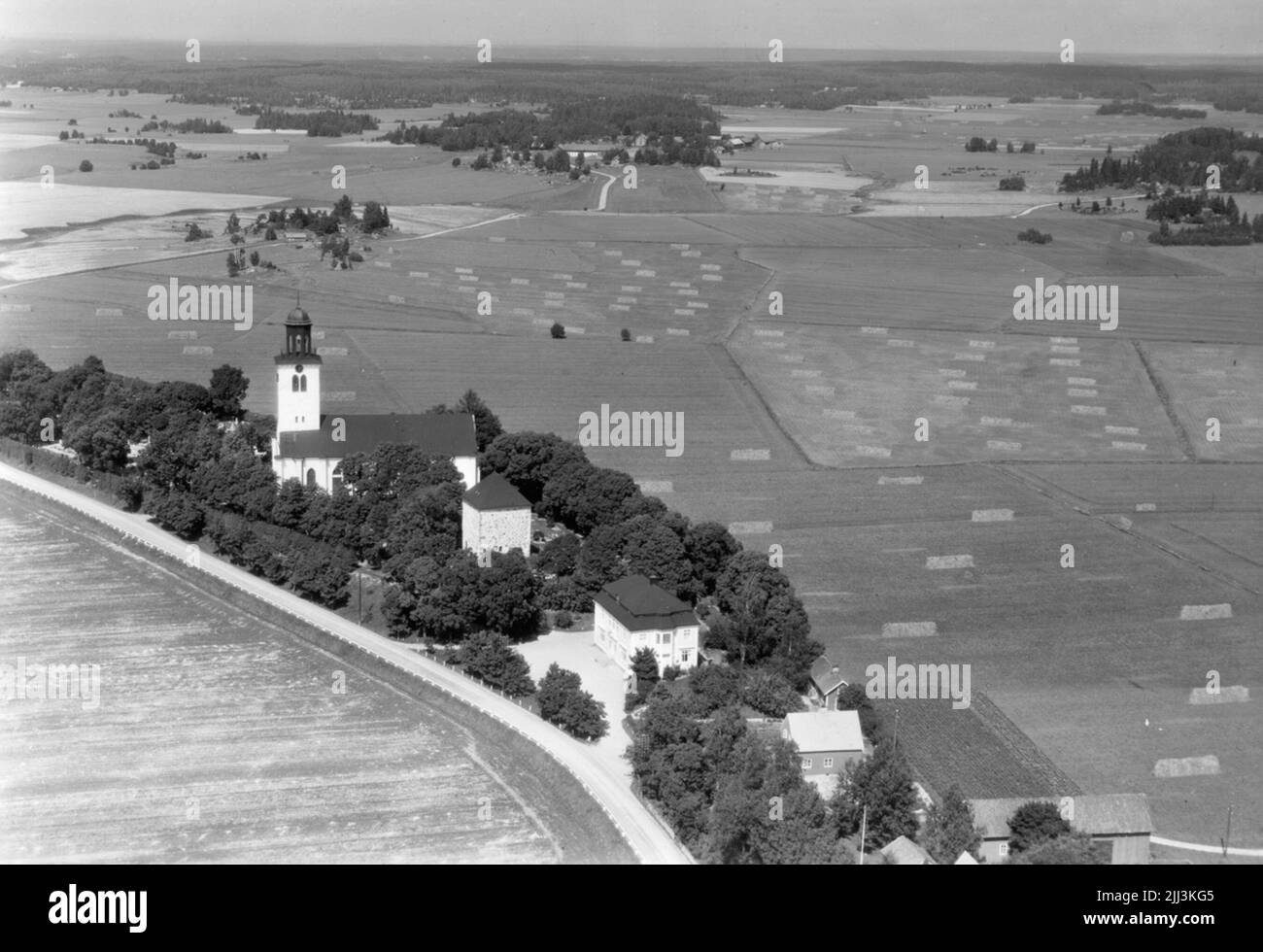 Aerial photo over Fellingsbro.fellingsbro church, residential building ...