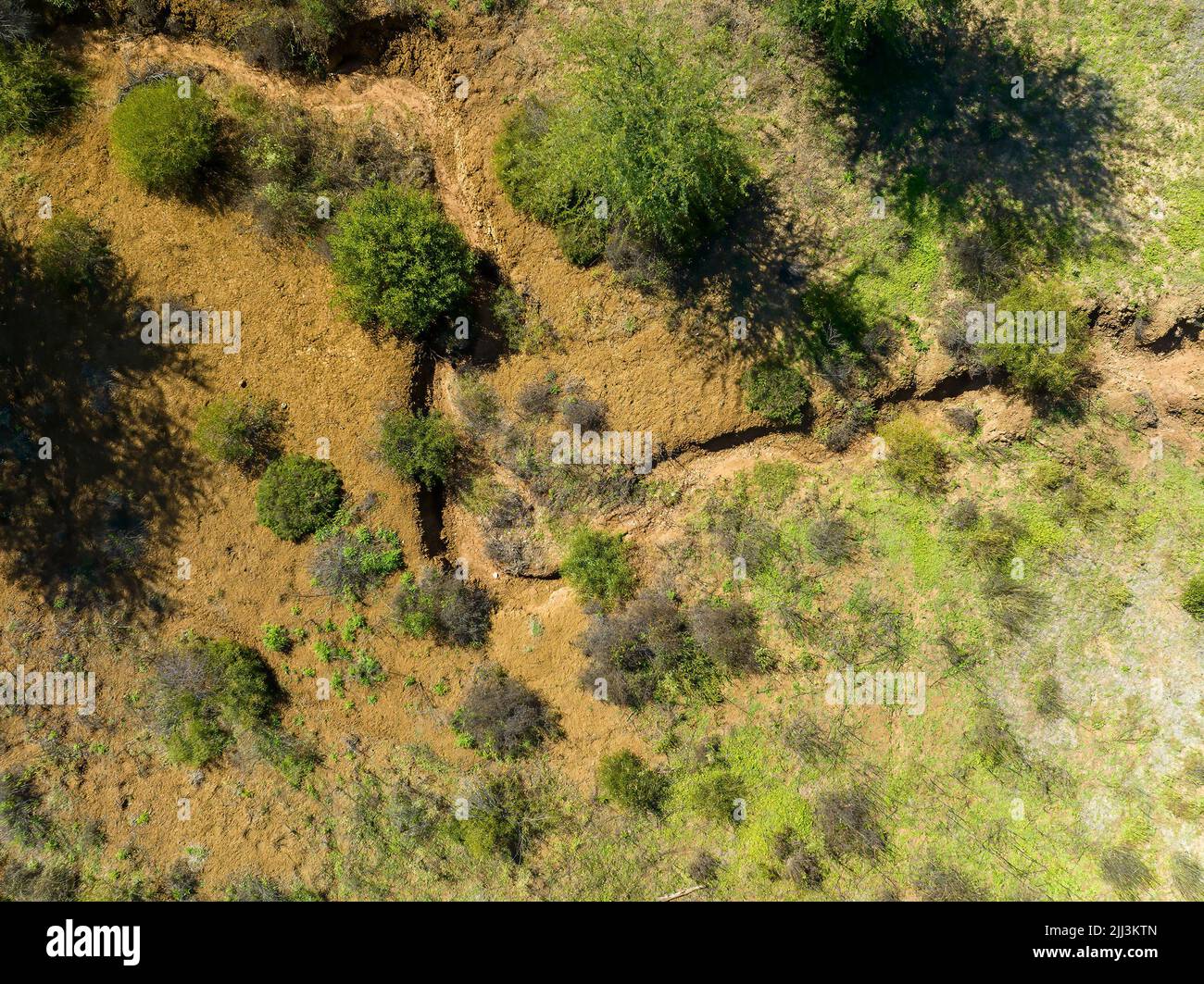 Drone aerial view of part of diggings on the Sapphire gemfields in ...