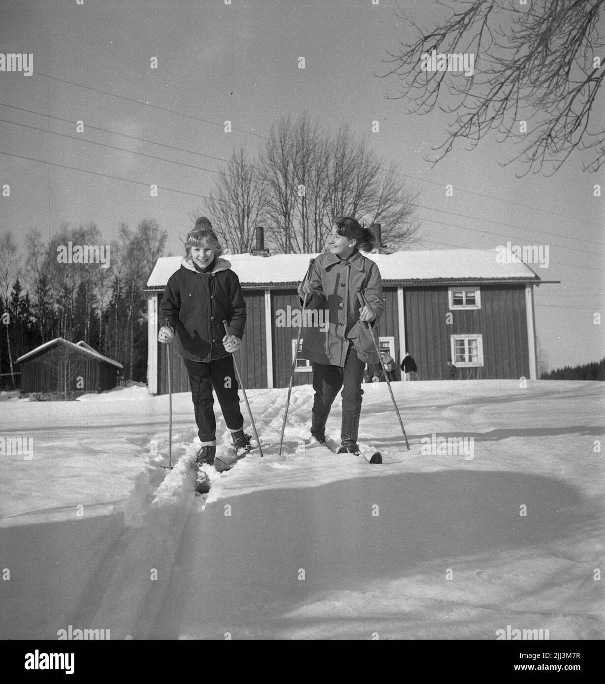 Winter camp in Klunkhyttan. March 1956 Stock Photo - Alamy