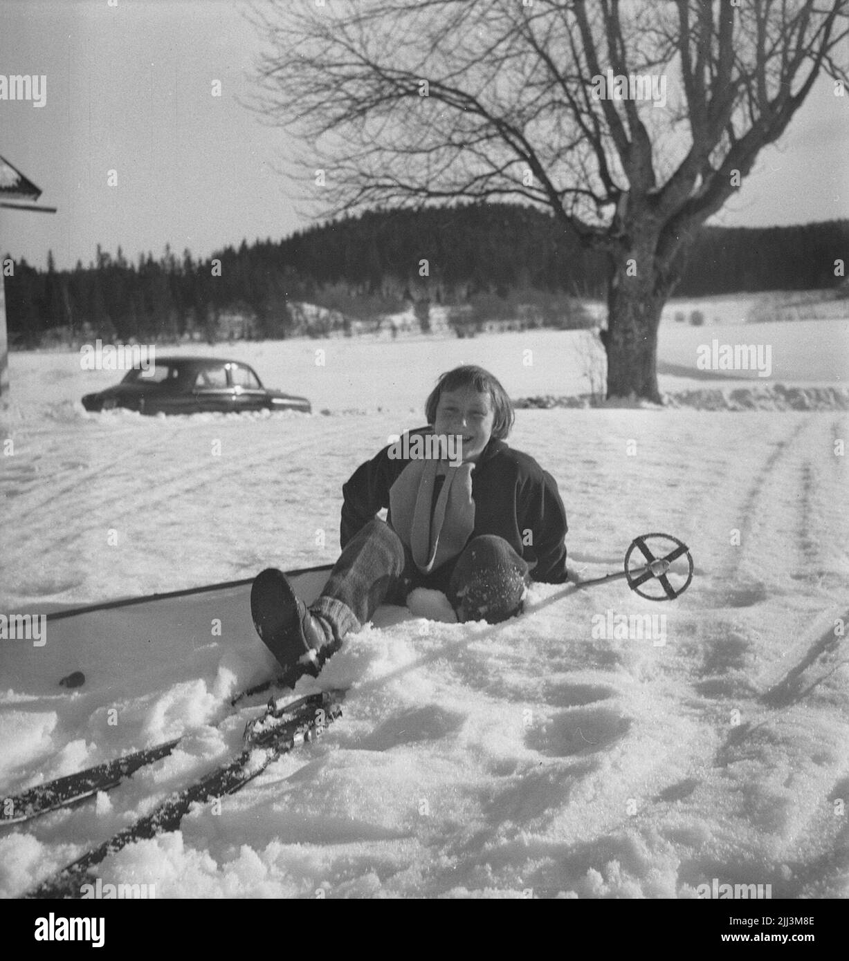 Winter camp in Klunkhyttan. March 1956 Stock Photo - Alamy