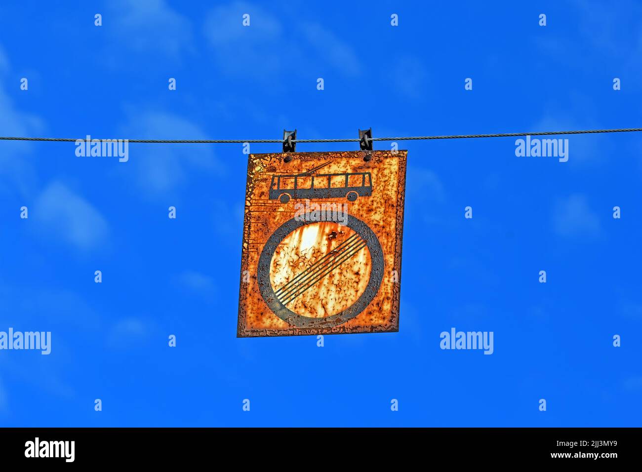 vintage rusty road sign (the end of all prohibitions and restrictions ...