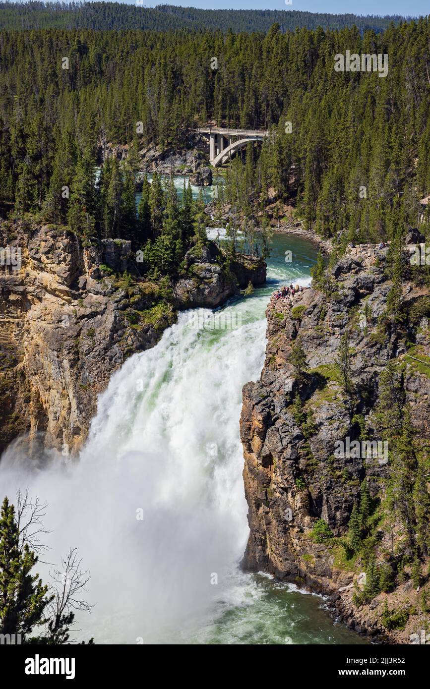 Sunny beautiful landscape of Upper Falls View in Yellowstone National ...