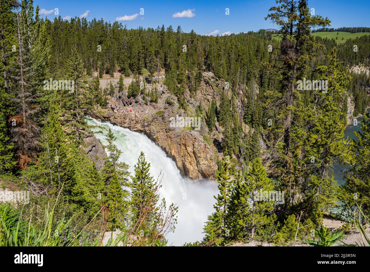 Sunny beautiful landscape of Upper Falls View in Yellowstone National ...