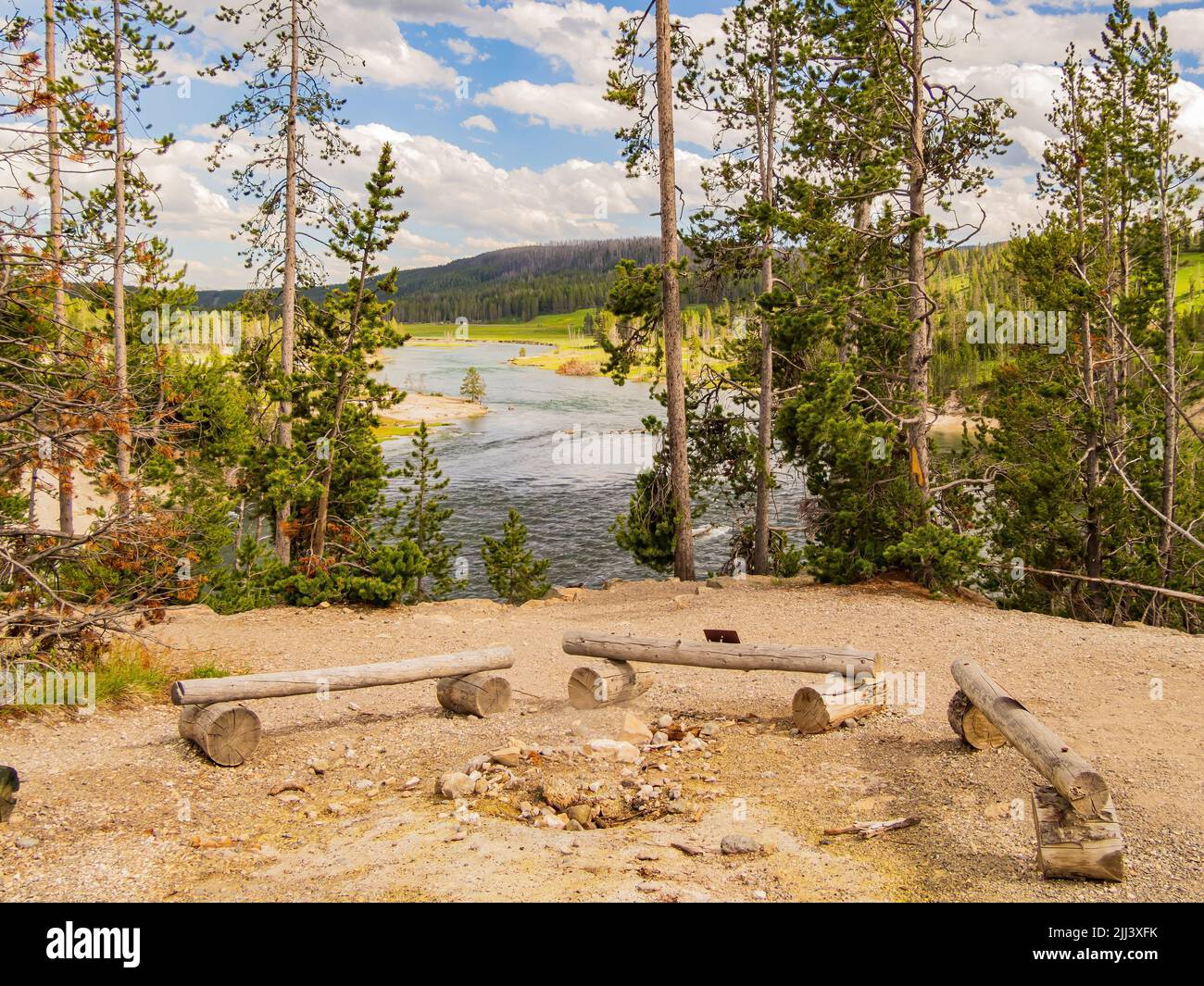 Sunny beautiful Yellowstone River landscape in Yellowstone National ...
