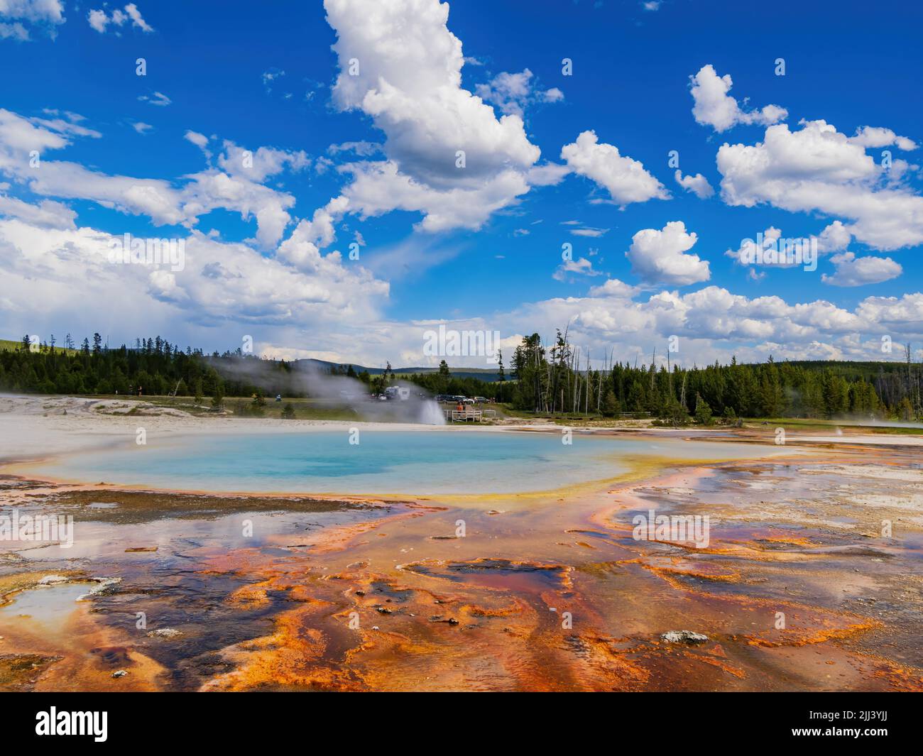 Sunny view of the landscape of Rainbow Pool of Black Sand Basin at ...