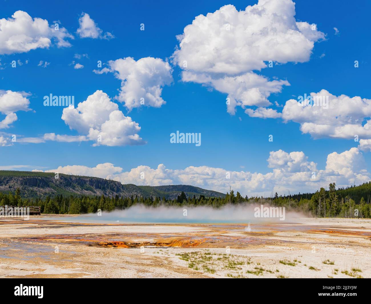 Sunny view of the landscape of Rainbow Pool of Black Sand Basin at ...