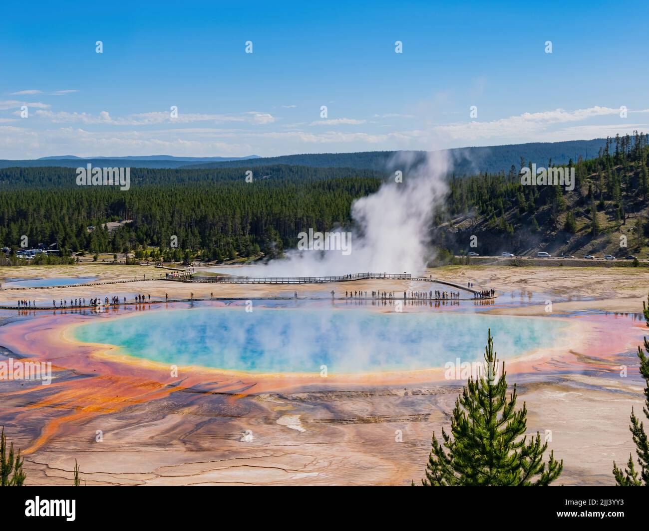 High angle view of the famous Grand Prismatic Spring at Wyoming Stock ...