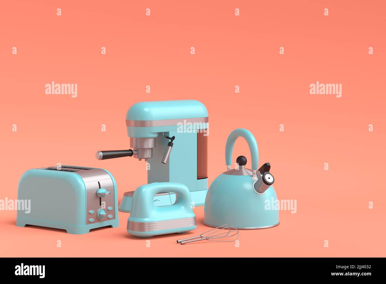 Espresso coffee machine, hand mixer, kettle and toaster for preparing ...
