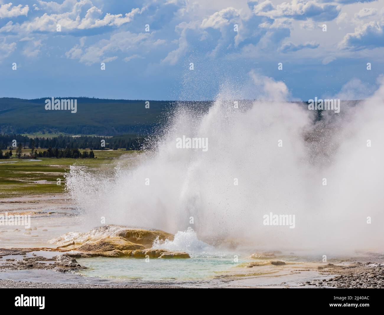 Sunny view of the landscape of Fountain Geyser of Fountain Paint Pots ...