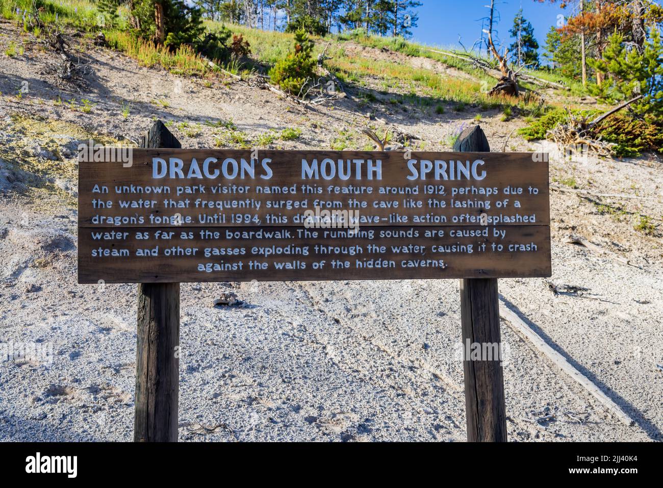 Wyoming, JUL 5 2022 - Sunny view of the Dragon's Mouth Spring of Mud ...