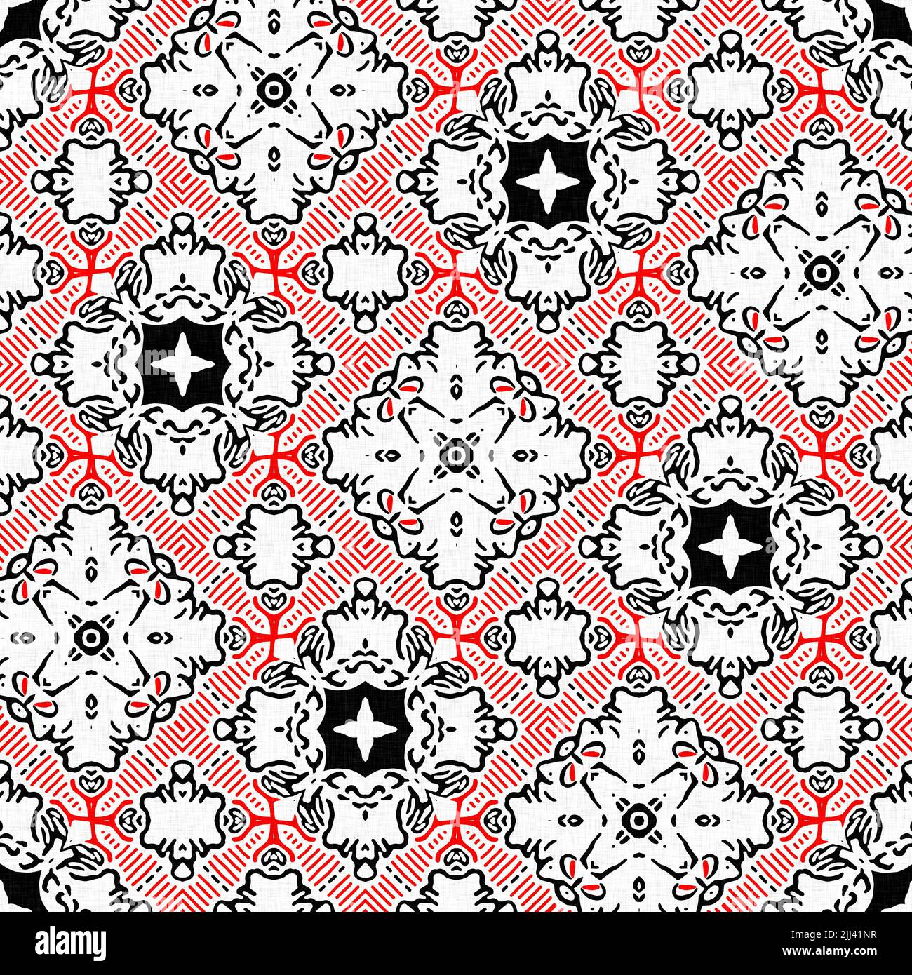 Red black seamless arabesque mosaic bandana pattern. Modern masculine ...