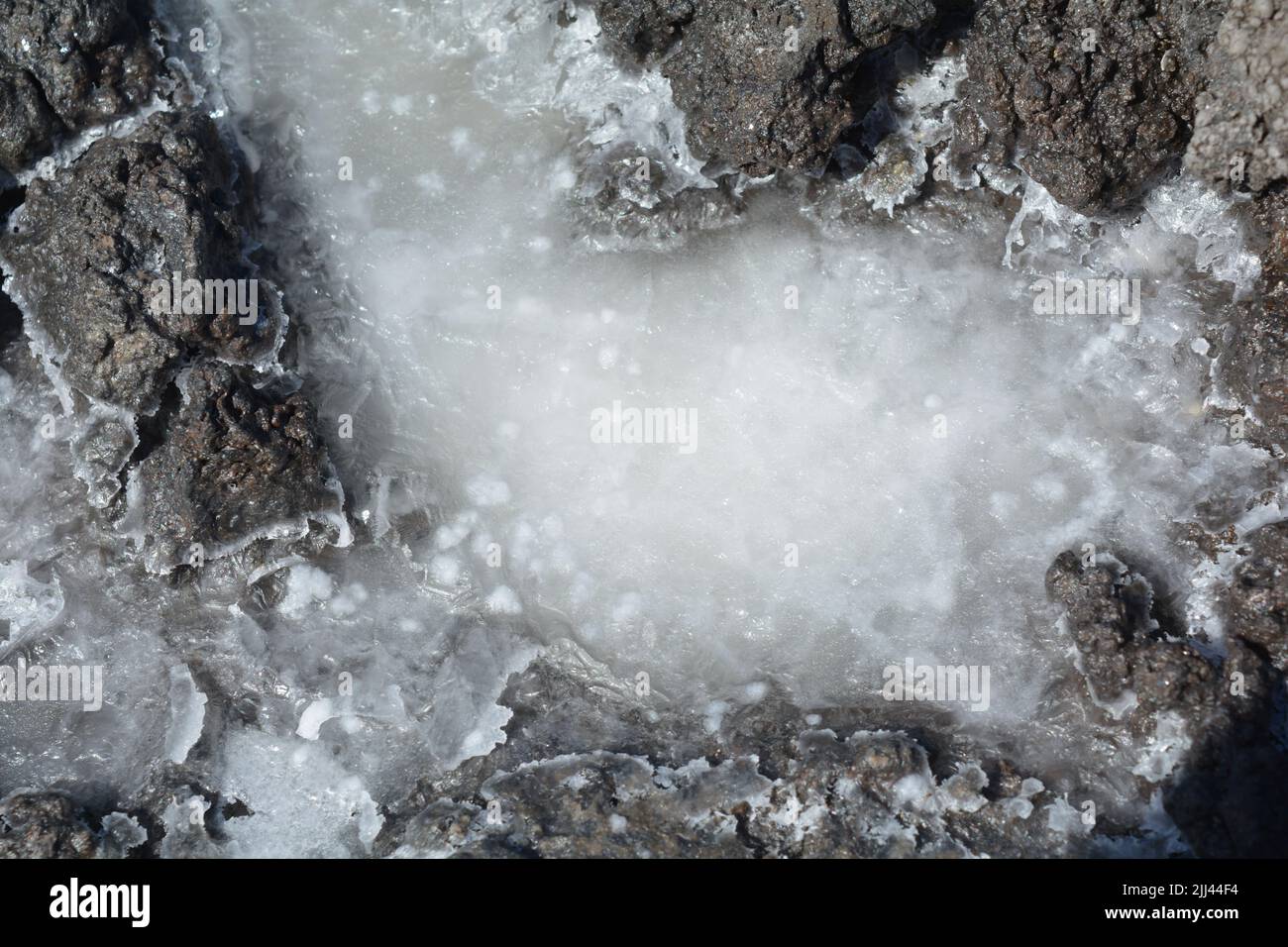 Natural salt collected on volcanic seaside rocks Stock Photo - Alamy