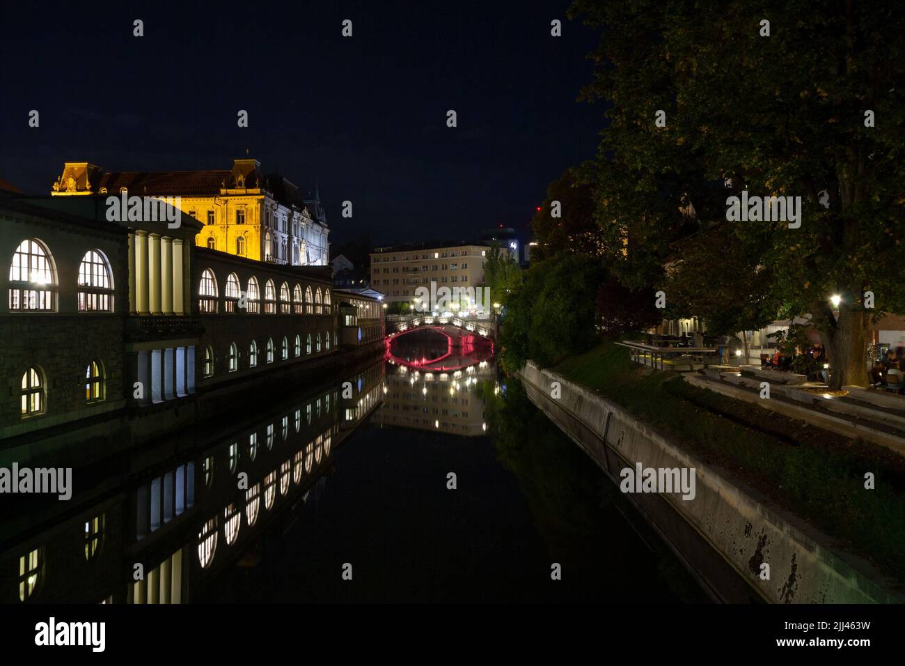Picture of Tromostovje in Ljubljana, Slovenia. The Triple Bridge is a ...