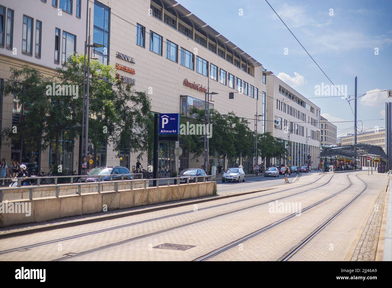 Dresden, Germany - June 28, 2022: View of the Altmarkt Galerie, a large ...