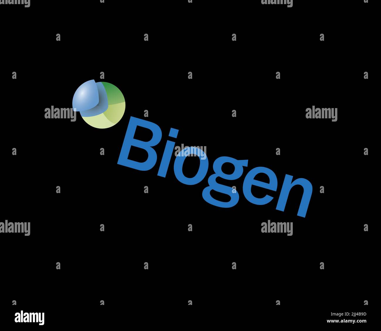 Biogen, rotated logo, black background B Stock Photo - Alamy