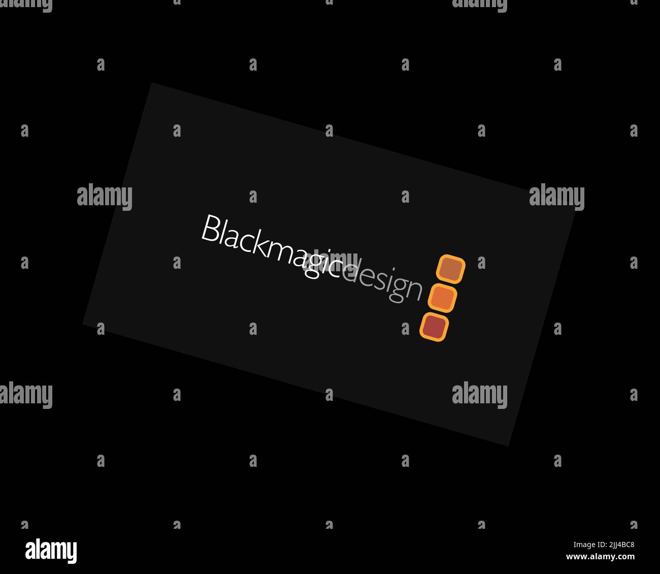 Blackmagic design, rotated logo, black background B Stock Photo - Alamy