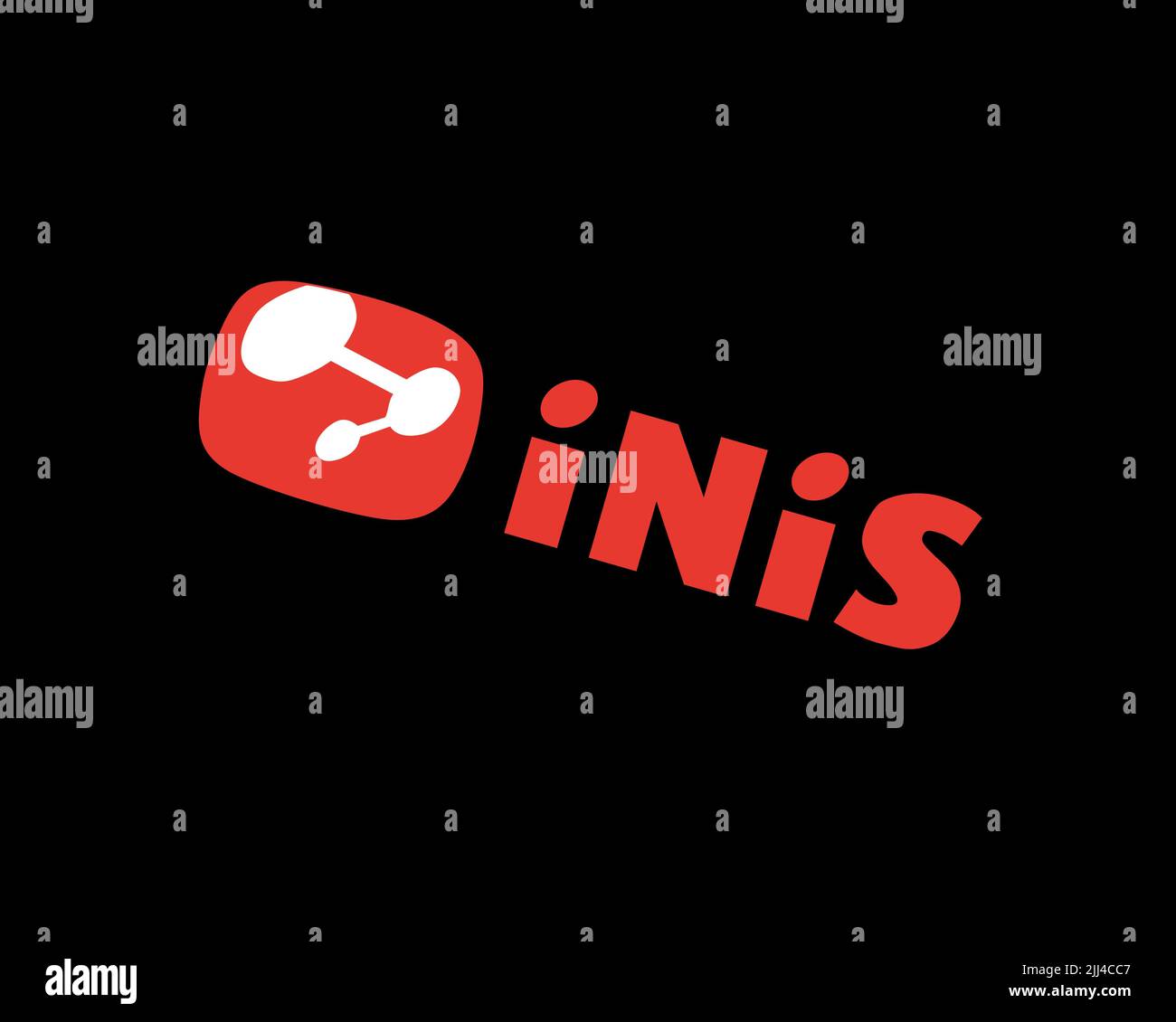 INiS, rotated logo, black background B Stock Photo - Alamy