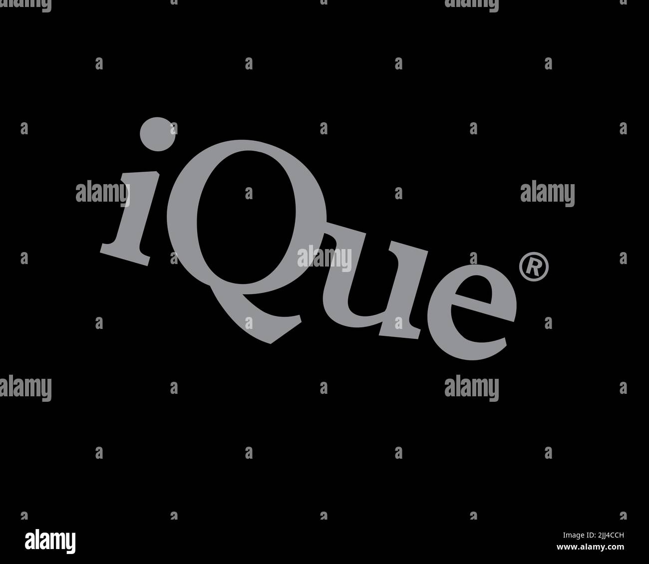 IQue, rotated logo, black background B Stock Photo - Alamy